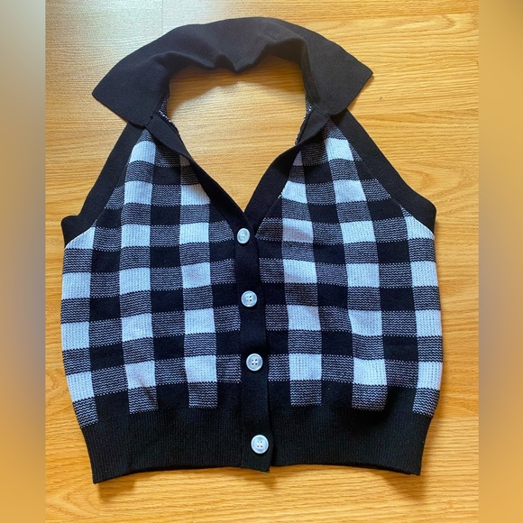 SHEIN | Tops | Black And White Checkered Halter Neck Top | Poshmark